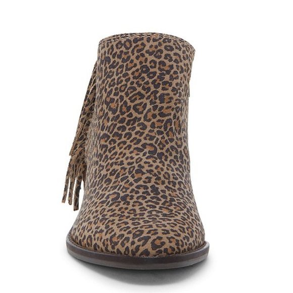 Lucky Brand | Shoes | Lucky Brand Felisie Suede Leopard Fringe Booties ...